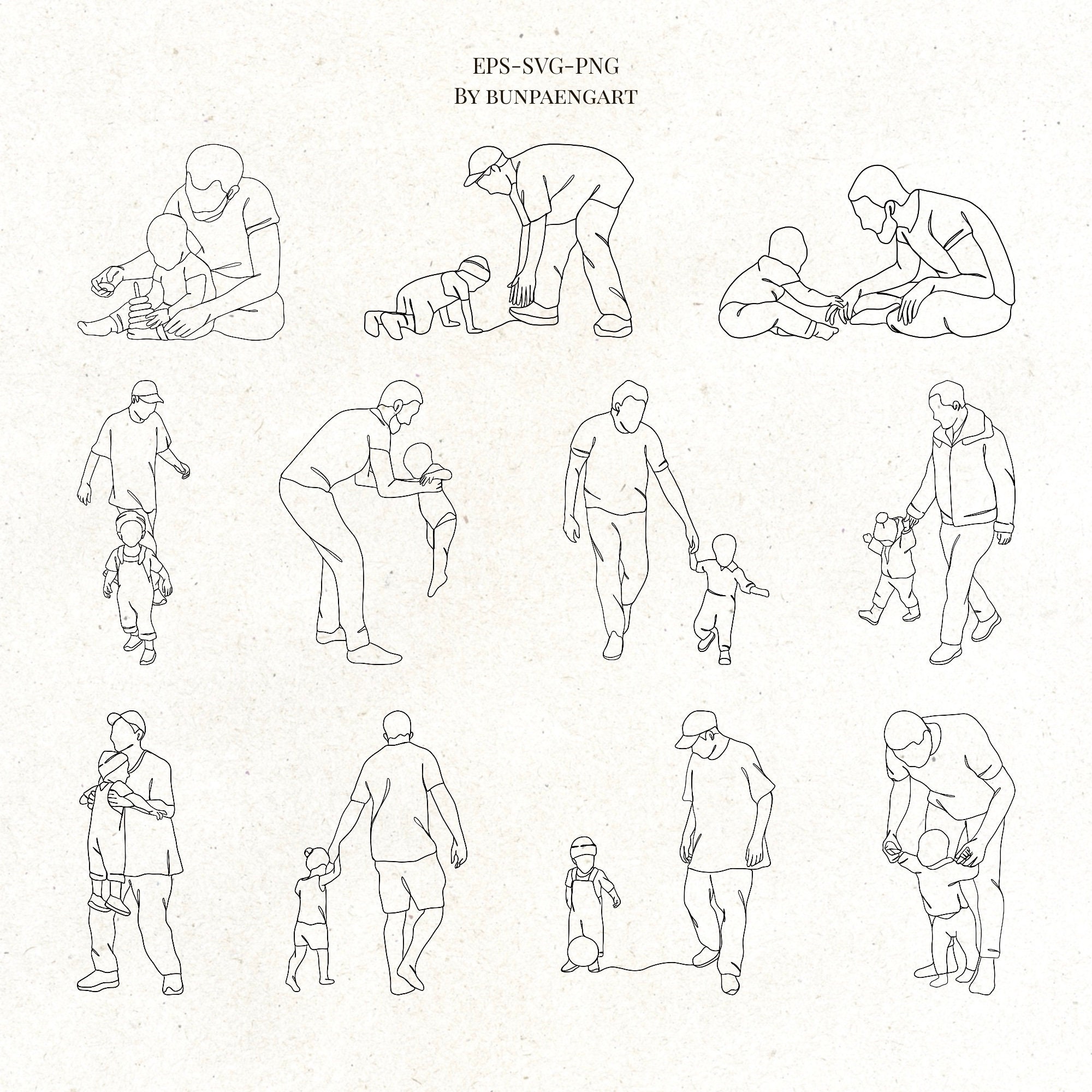 Father Line Art, Dad and Baby Line Art, Father SVG, Abstract Father ...