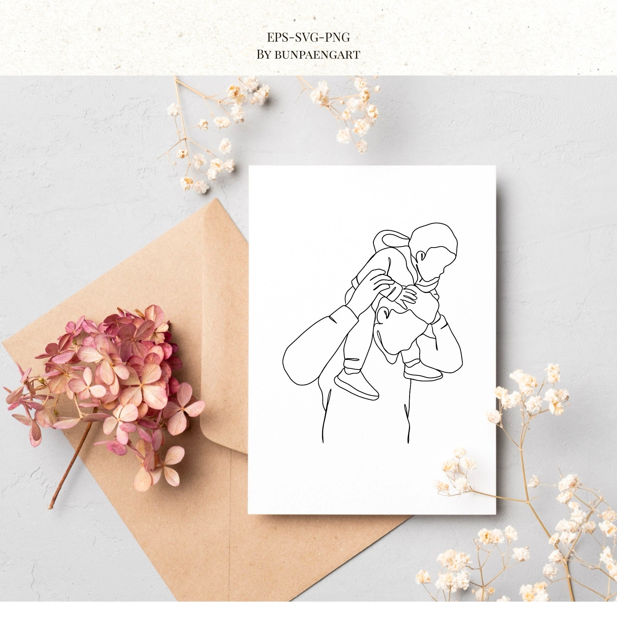 Father Line Art, Dad and Baby Line Art, Father SVG, Abstract Father ...