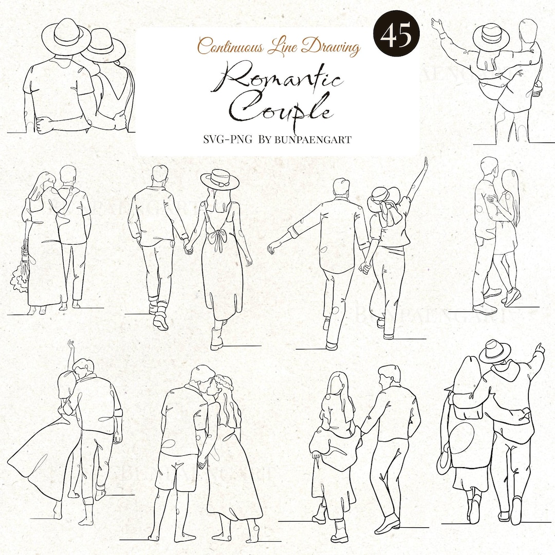Romantic Couple Line Art, Couple Line Art, Love Couple SVG, Valentine ...