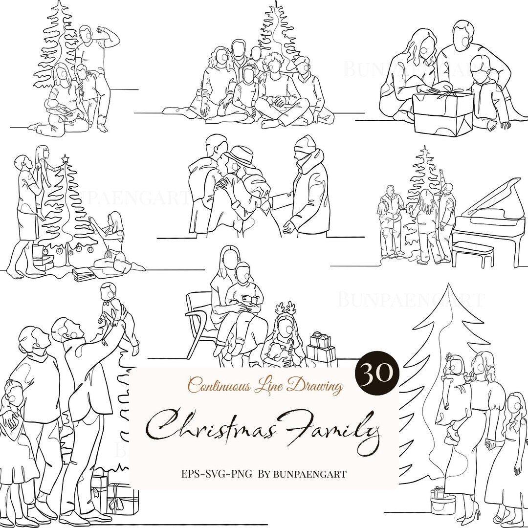 Christmas Family Line Art, Family Line Art, Family SVG, Christmas SVG ...