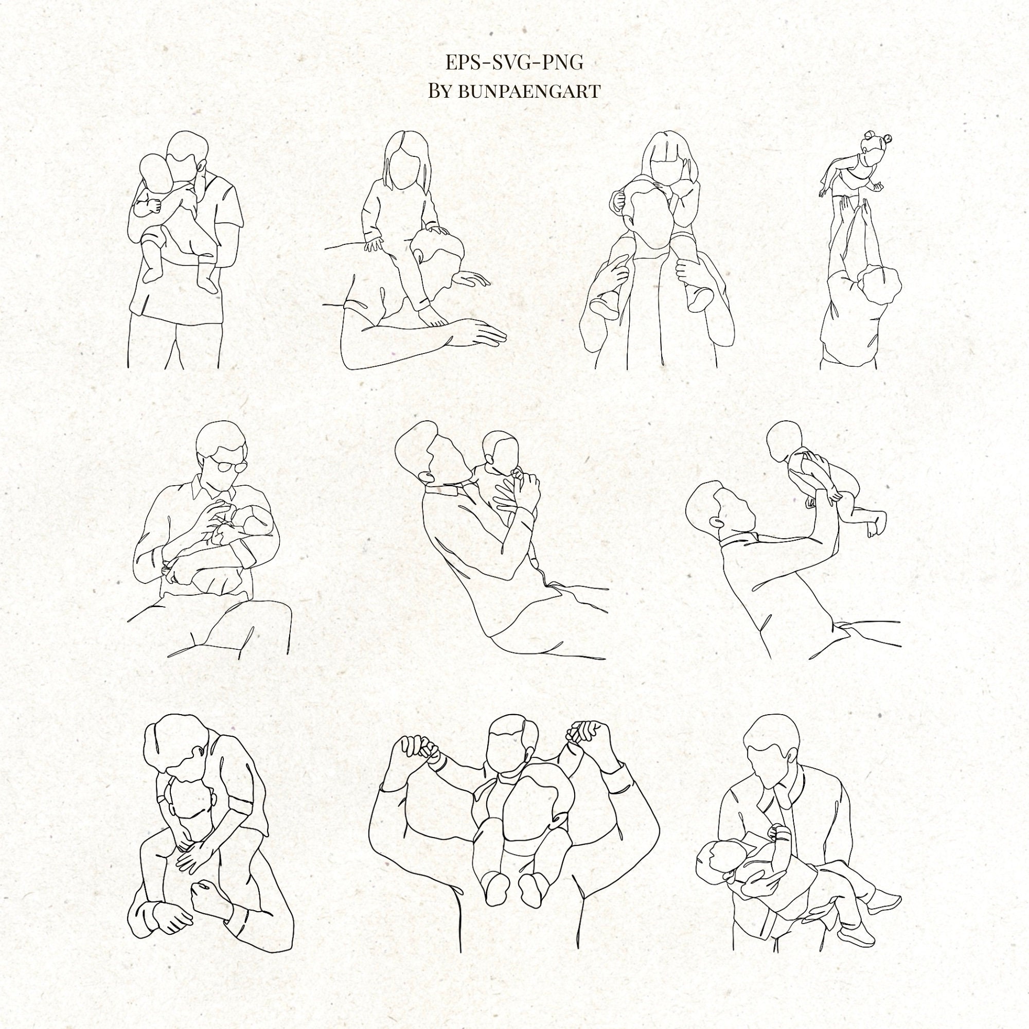 Father Line Art, Dad and Baby Line Art, Father SVG, Abstract Father ...