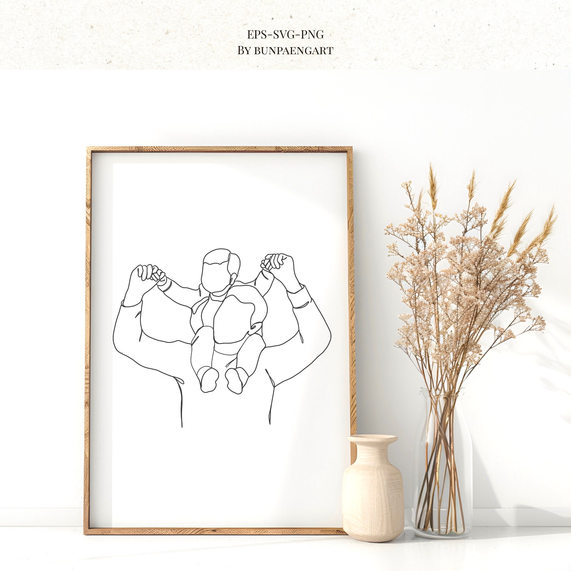 Father Line Art, Dad and Baby Line Art, Father SVG, Abstract Father ...
