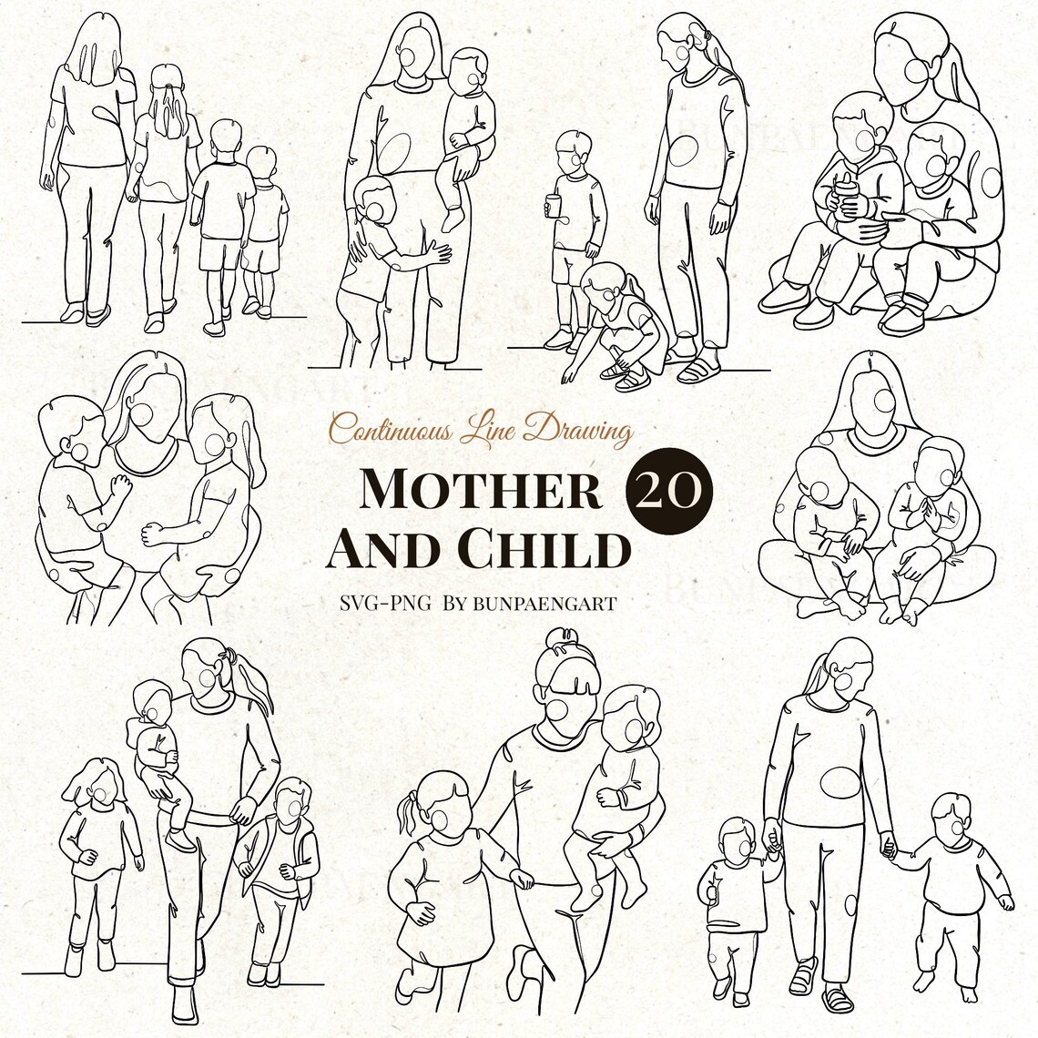 Mother and Child SVG Bundle, Mother Line Art, Mom and Baby Line Art ...