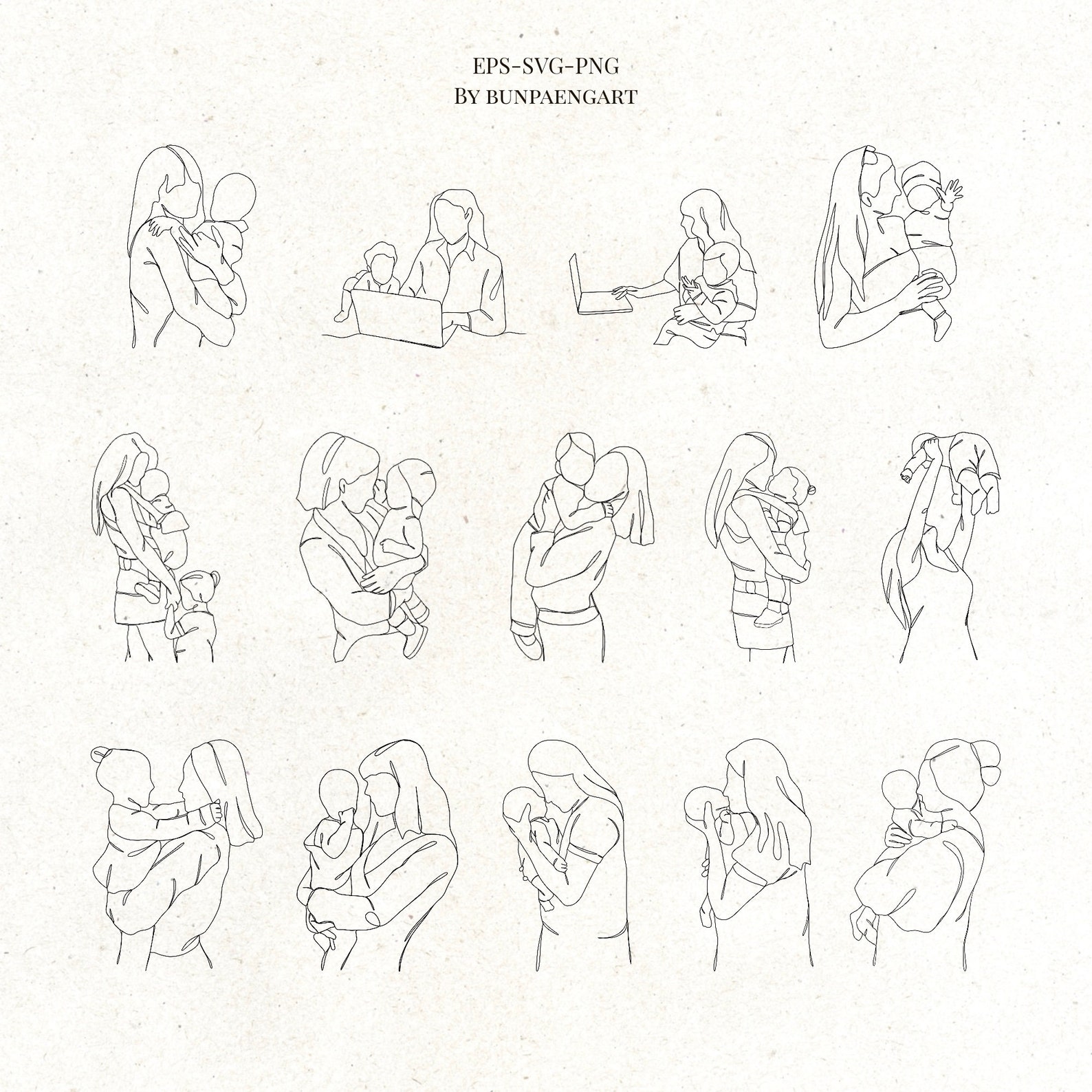 Mother Line Art, Mother and Baby Line Art, Mom and Baby Svg, Mother SVG ...