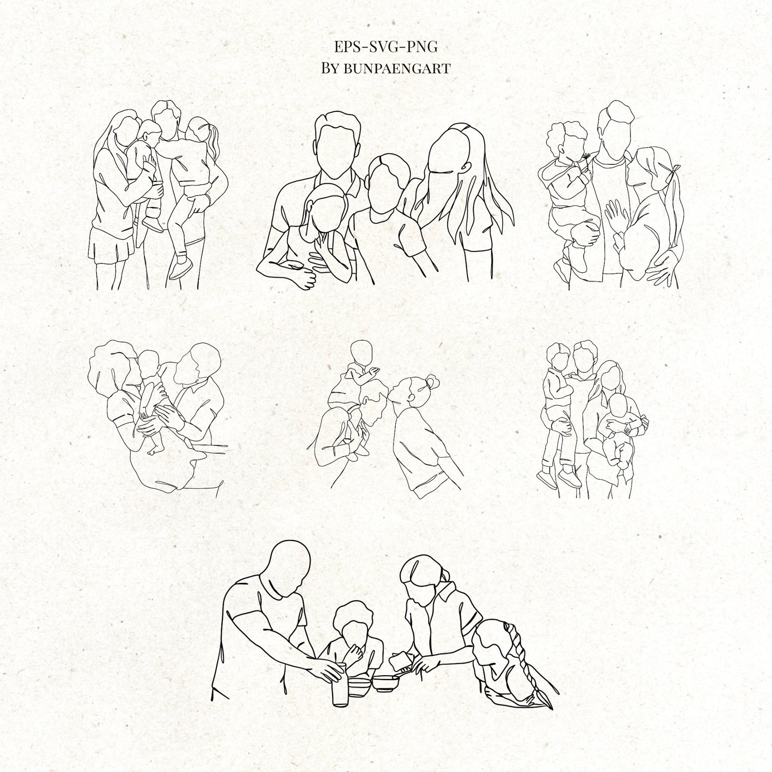 Happy Family Clipart, Abstract Family Line Art, Family Line Drawing ...