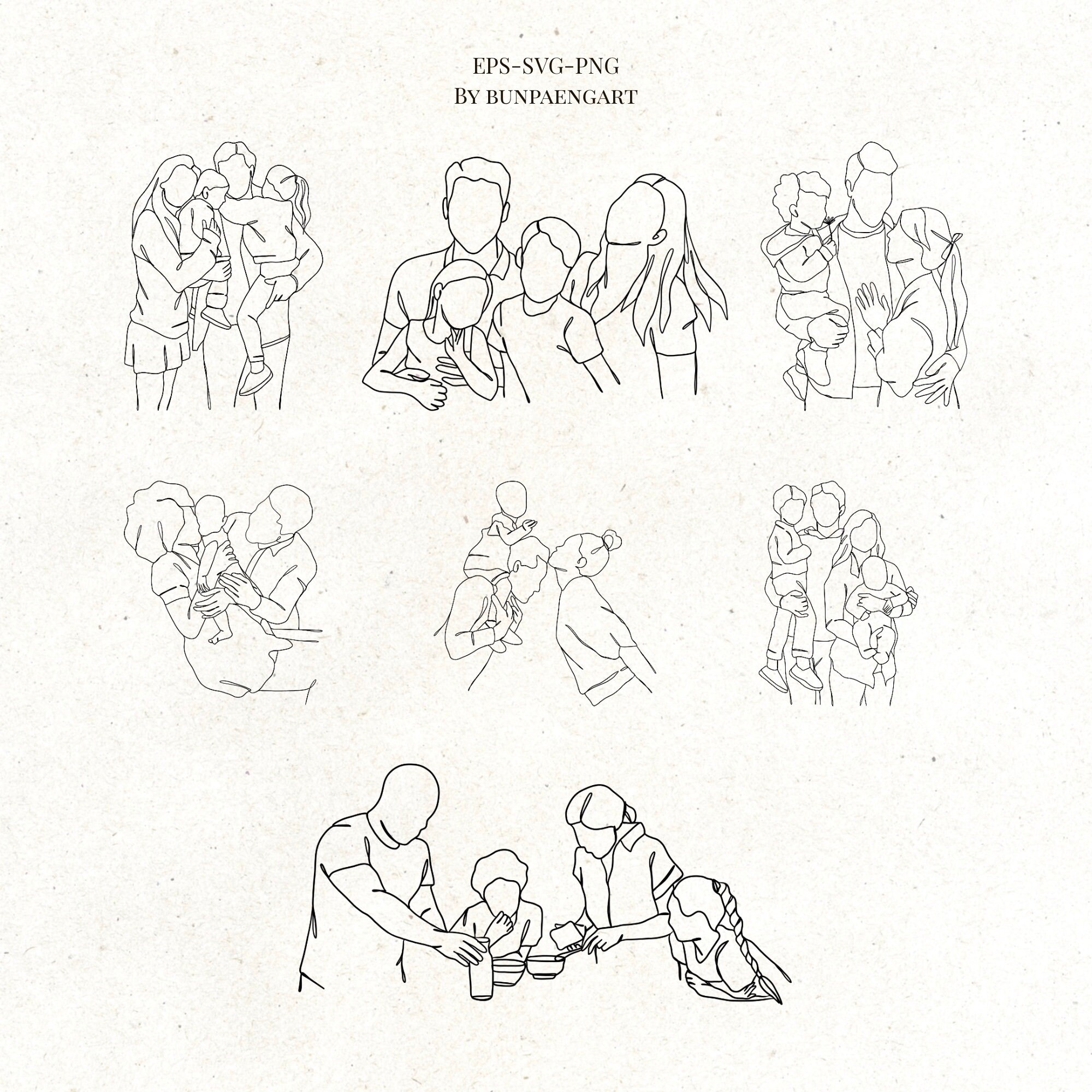 Happy Family Clipart, Abstract Family Line Art, Family Line Drawing ...