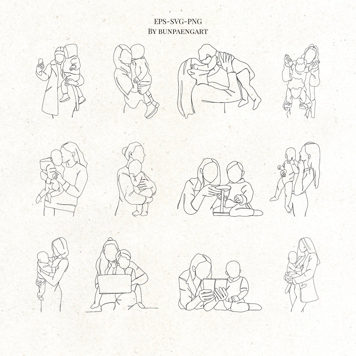 Mother Line Art, Mother and Baby Line Art, Mom and Baby Svg, Mother SVG ...