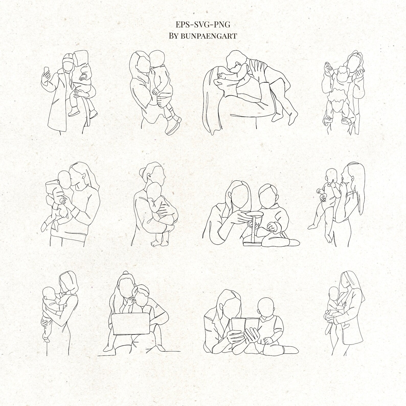 Mother Line Art, Mother and Baby Line Art, Mom and Baby Svg, Mother SVG ...