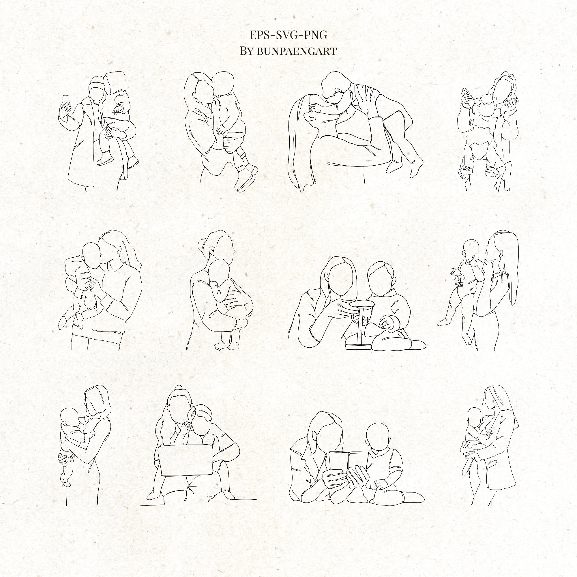 Mother Line Art, Mother and Baby Line Art, Mom and Baby Svg, Mother SVG ...