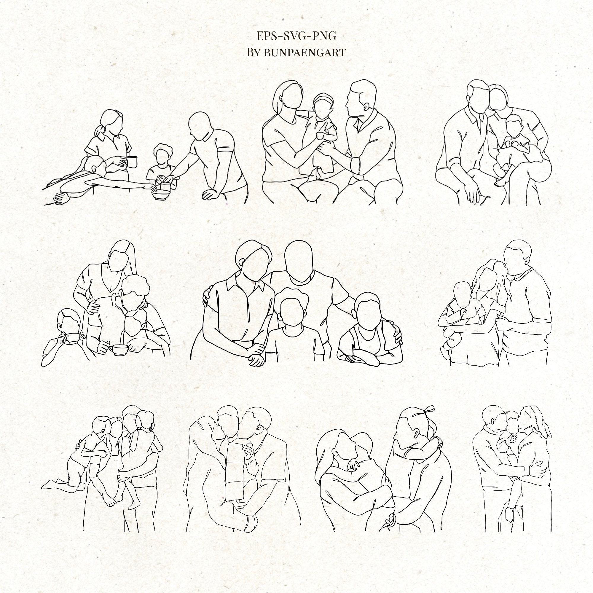 Happy Family Clipart, Abstract Family Line Art, Family Line Drawing ...