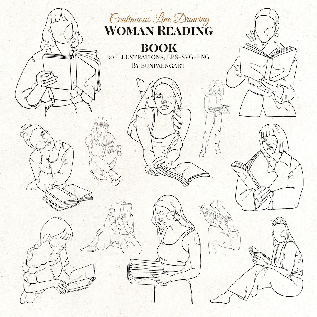 Woman Reading Book Line Art, Woman Reading Line Art, Book Svg, Love ...
