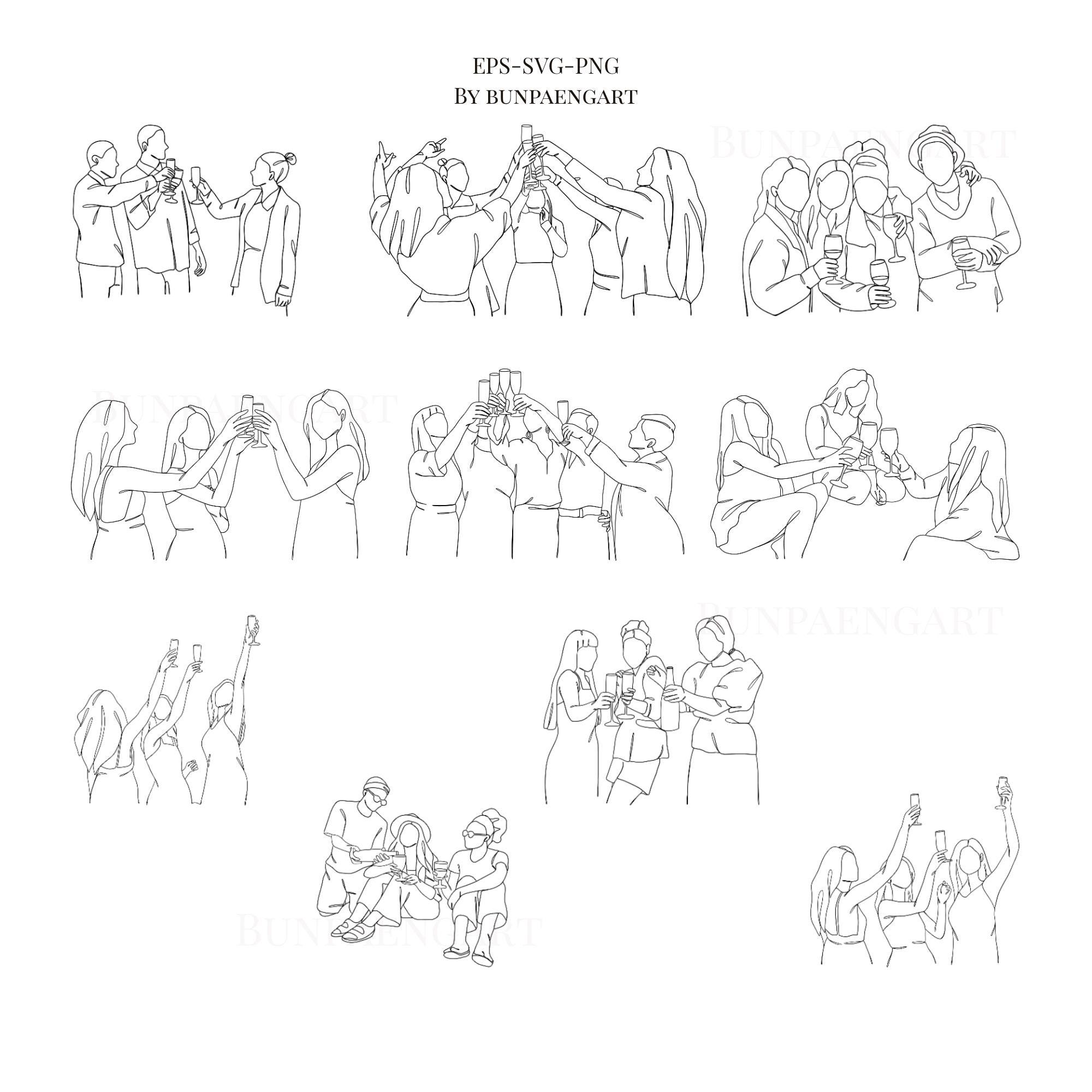 Celebration Line Art, Celebration Svg, Party Clipart, Female Line Art ...