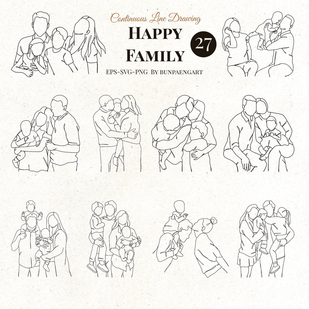 Happy Family Clipart, Abstract Family Line Art, Family Line Drawing ...