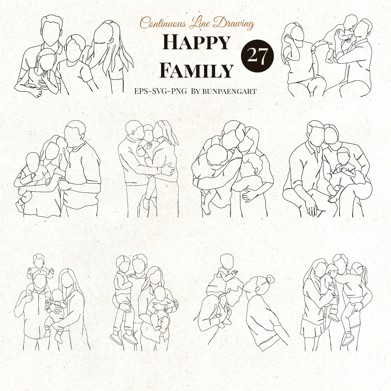 Happy Family Clipart, Abstract Family Line Art, Family Line Drawing ...