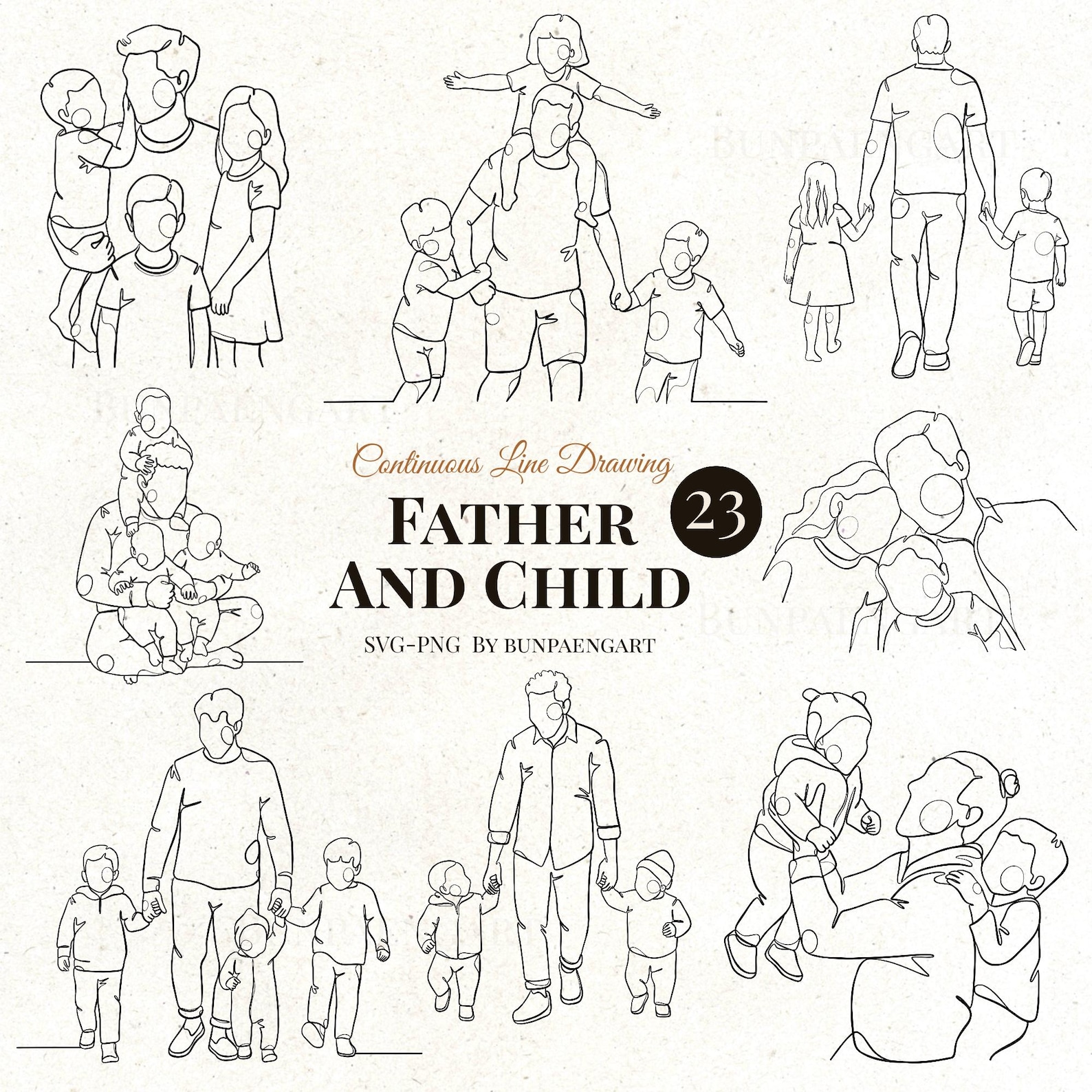 Father and Child SVG Bundle, Father Line Art, Dad and Baby Line Art ...