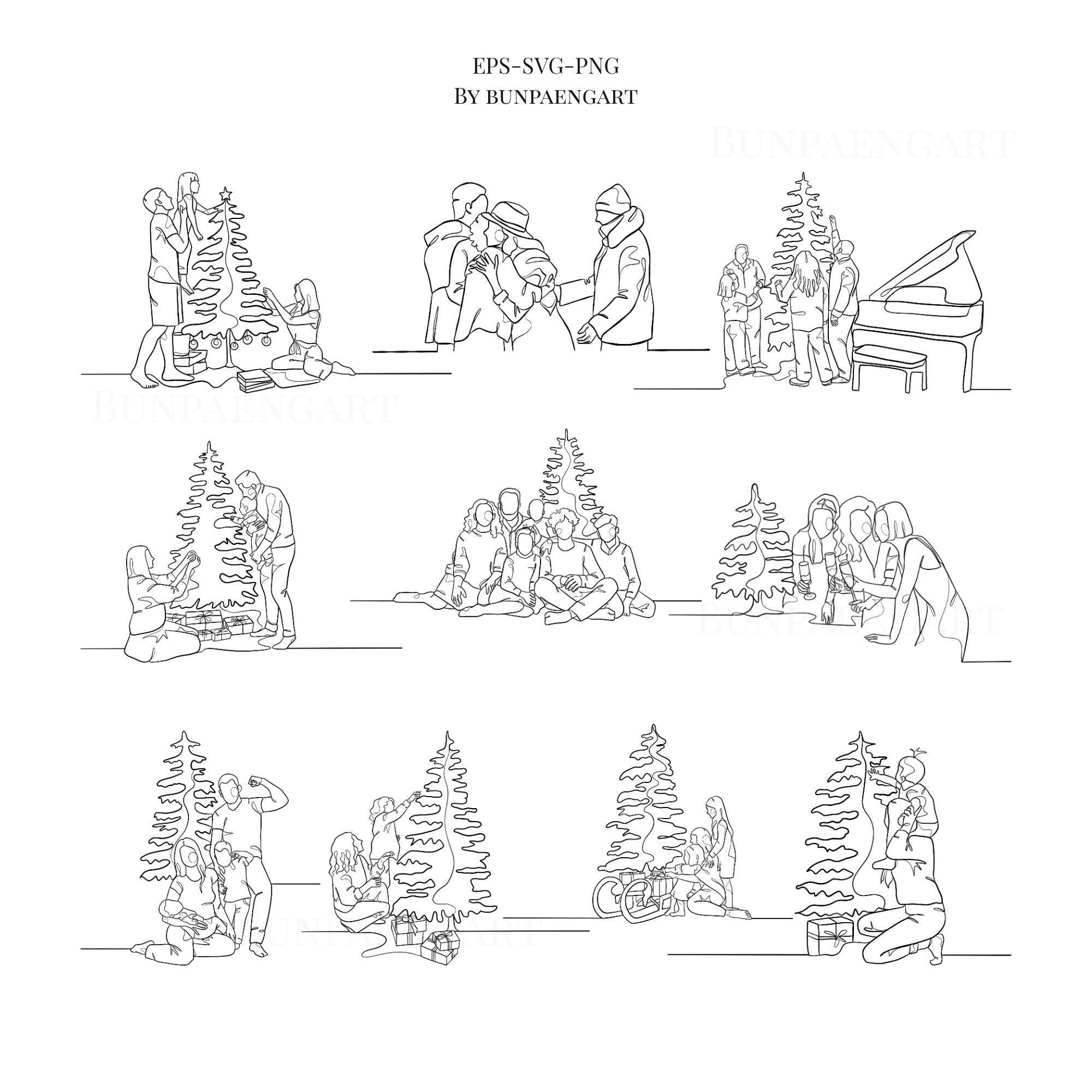 Christmas Family Line Art, Family Line Art, Family SVG, Christmas SVG ...