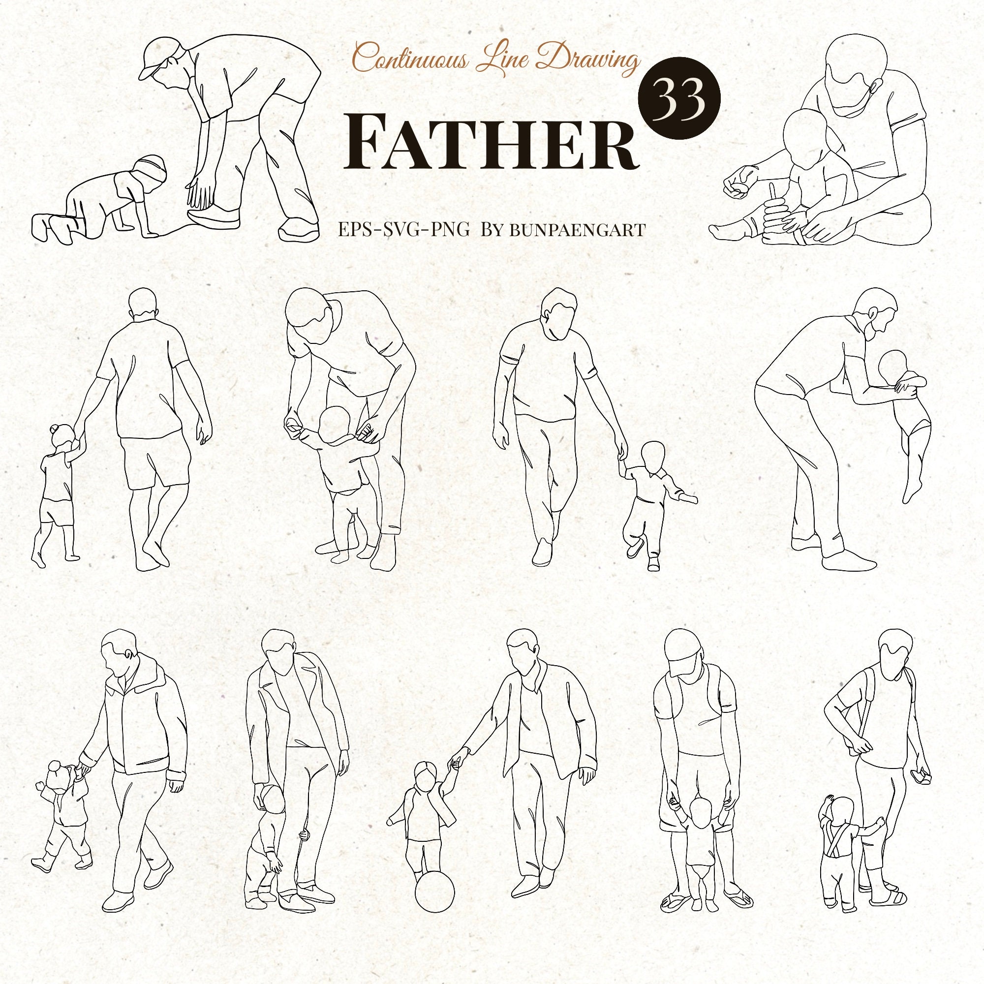 Father Line Art, Dad and Baby Line Art, Father SVG, Abstract Father ...