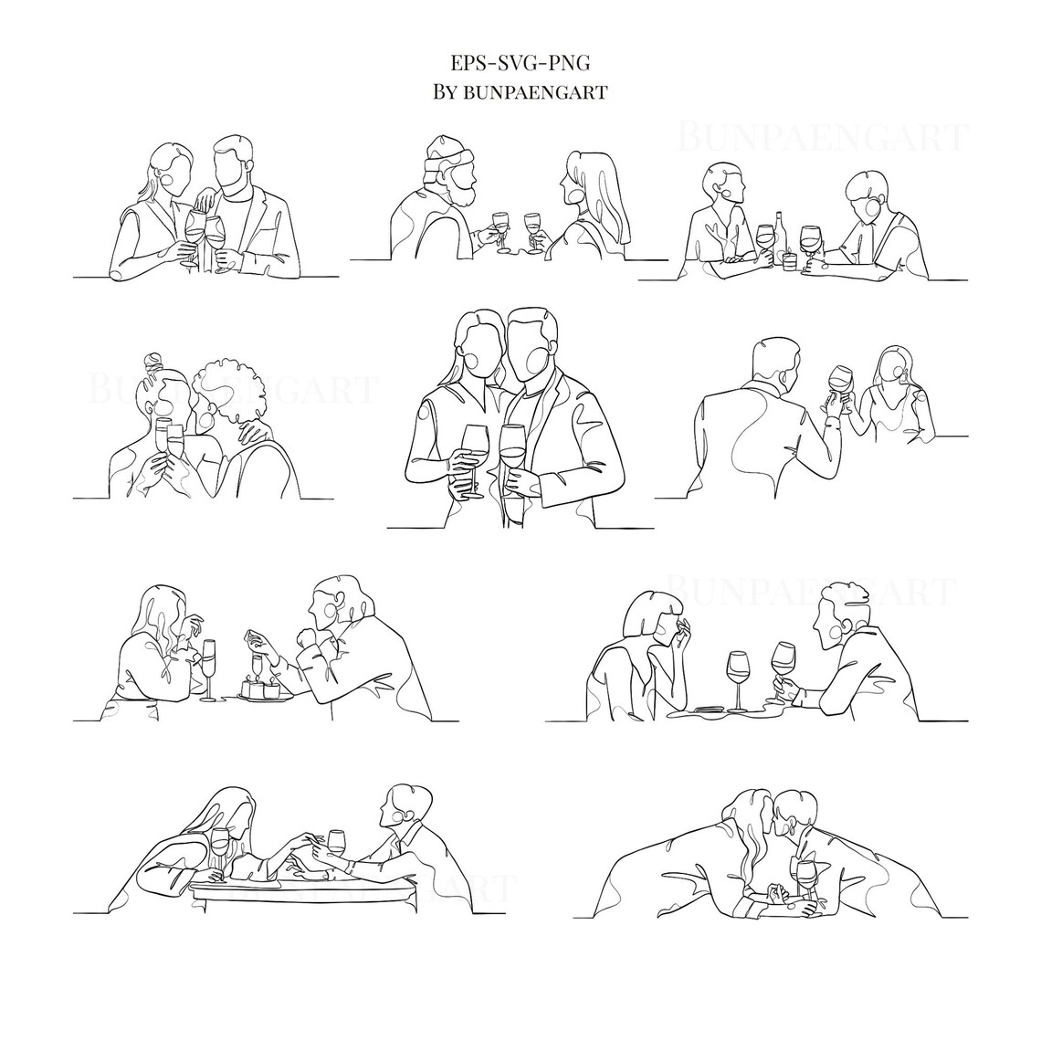 Romantic Couple Line Art, Couple Line Art, Couple SVG, Celebration Svg ...