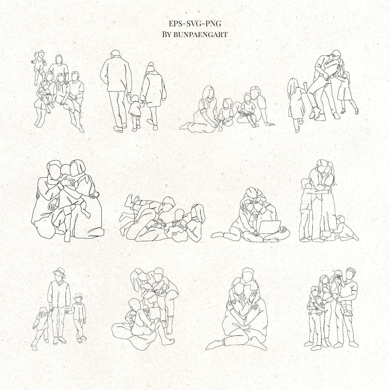 Family Clipart, Abstract Family Line Art, Family Line Drawing, Family ...