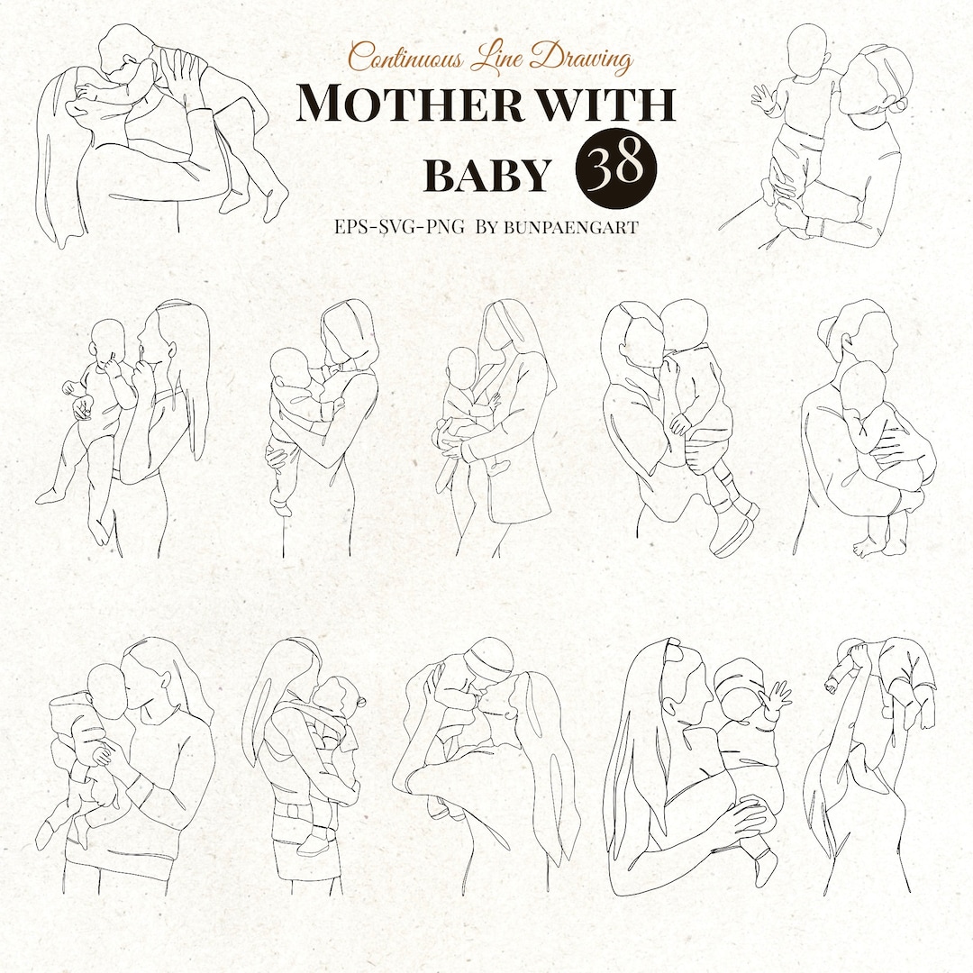 Mother Line Art, Mother and Baby Line Art, Mom and Baby Svg, Mother SVG ...