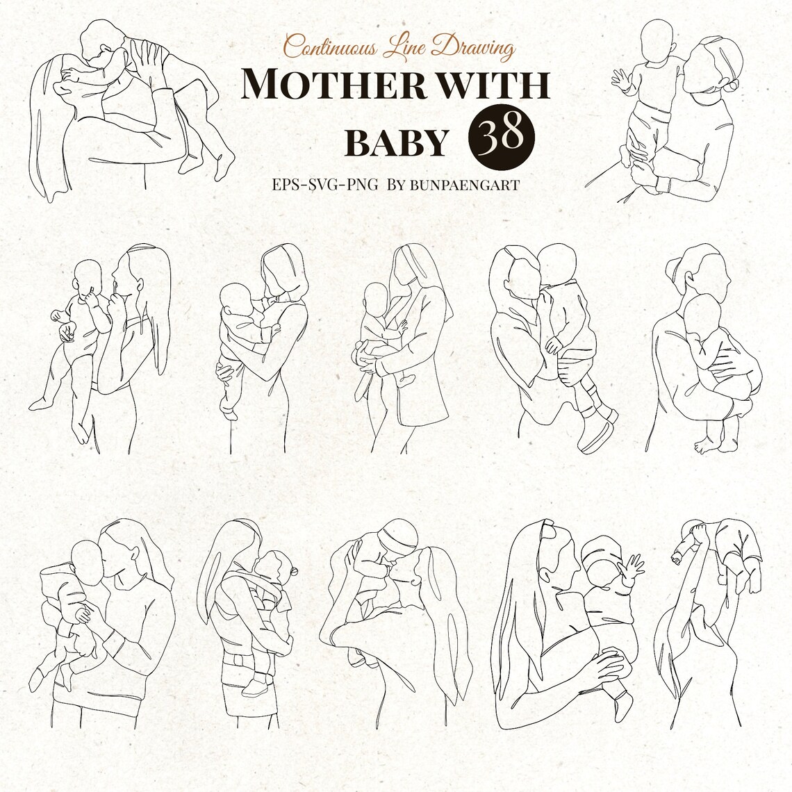 Mother Line Art, Mother and Baby Line Art, Mom and Baby Svg, Mother SVG ...