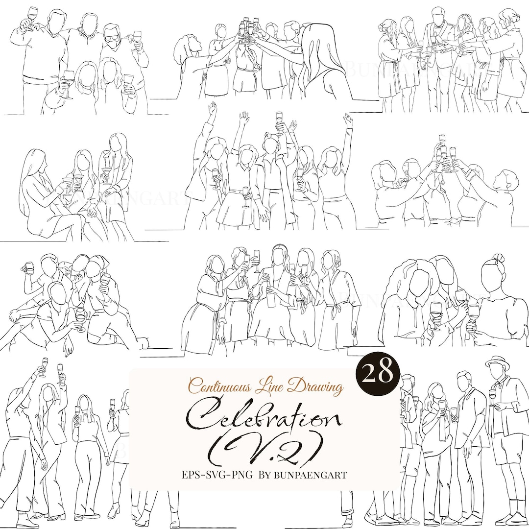Celebration Line Art, Celebration Svg, Party Clipart, Female Line Art ...