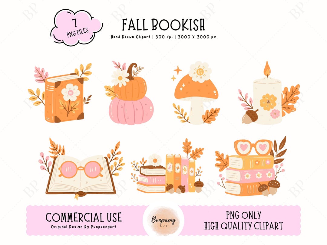 Fall Bookish Clipart, Retro Autumn Reading Png, Fall PNG Sticker, Cozy ...