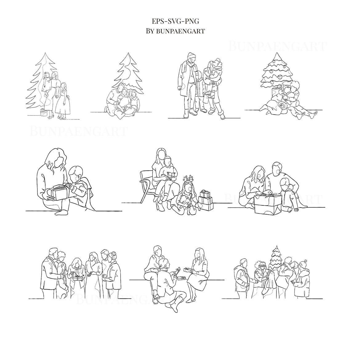 Christmas Family Line Art, Family Line Art, Family SVG, Christmas SVG ...
