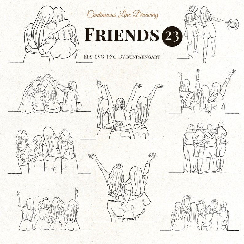 Friends Clipart, Best Friends Line Art, Friends Svg, girlfriend Line ...
