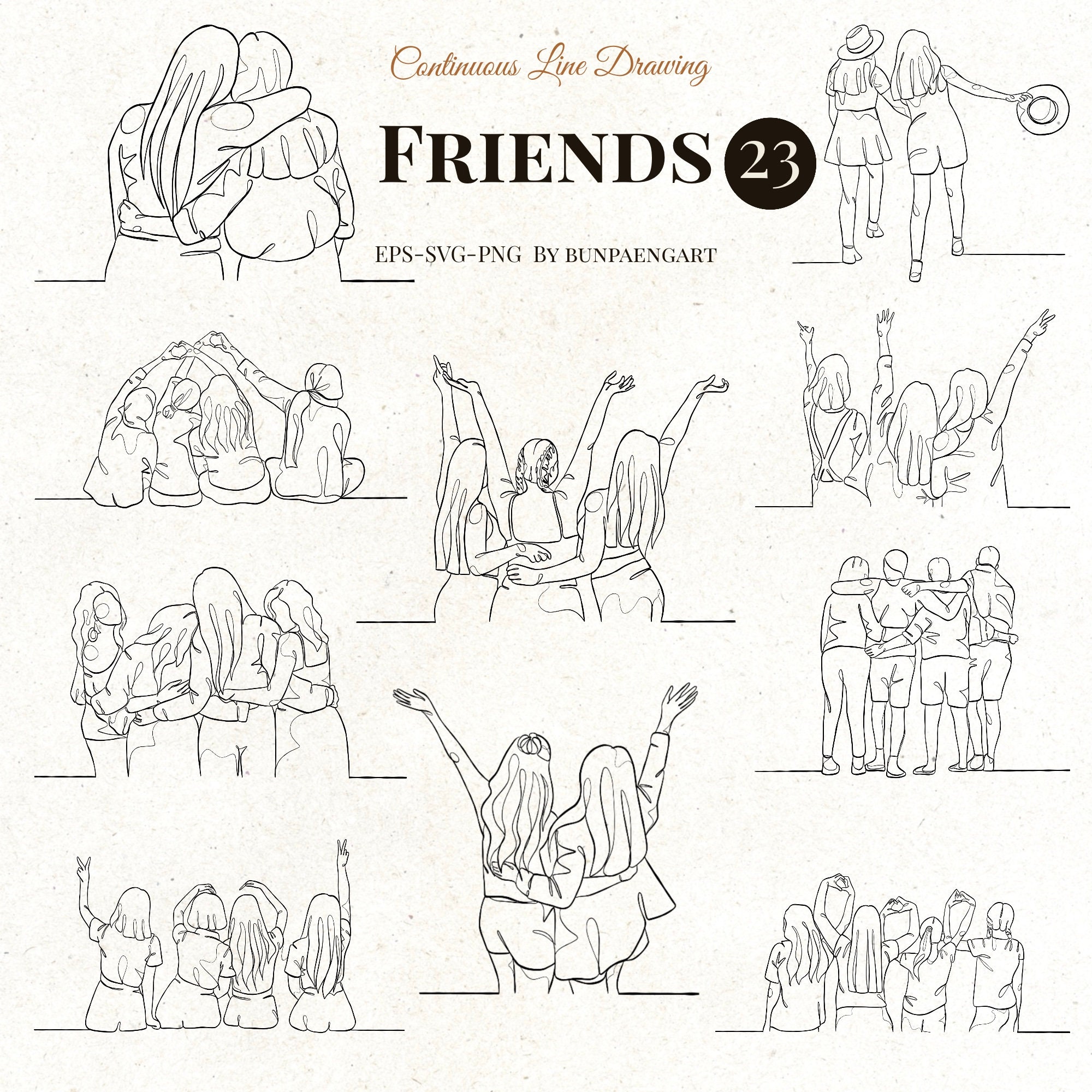 Friends Clipart, Best Friends Line Art, Friends Svg, girlfriend Line ...