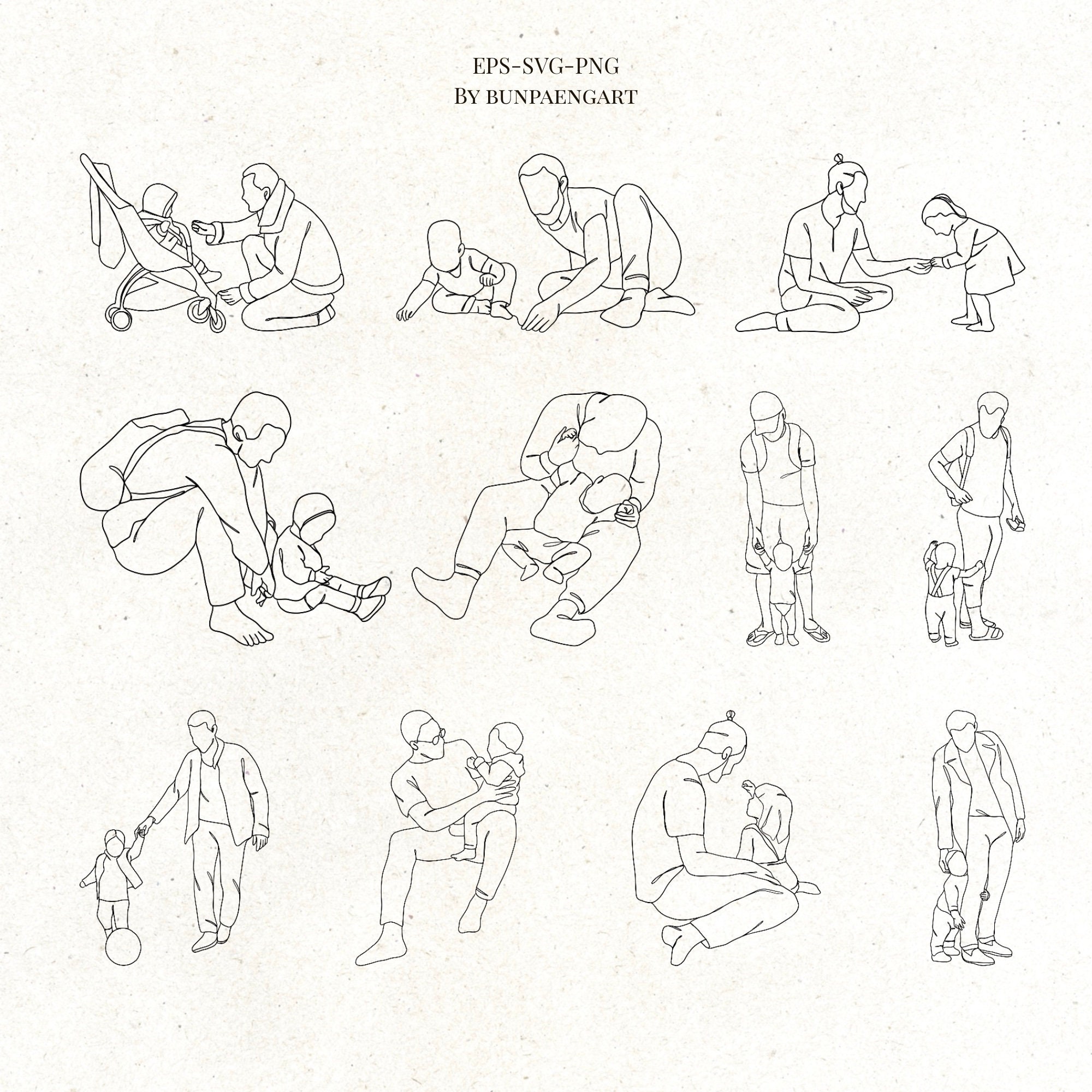 Father Line Art, Dad and Baby Line Art, Father SVG, Abstract Father ...