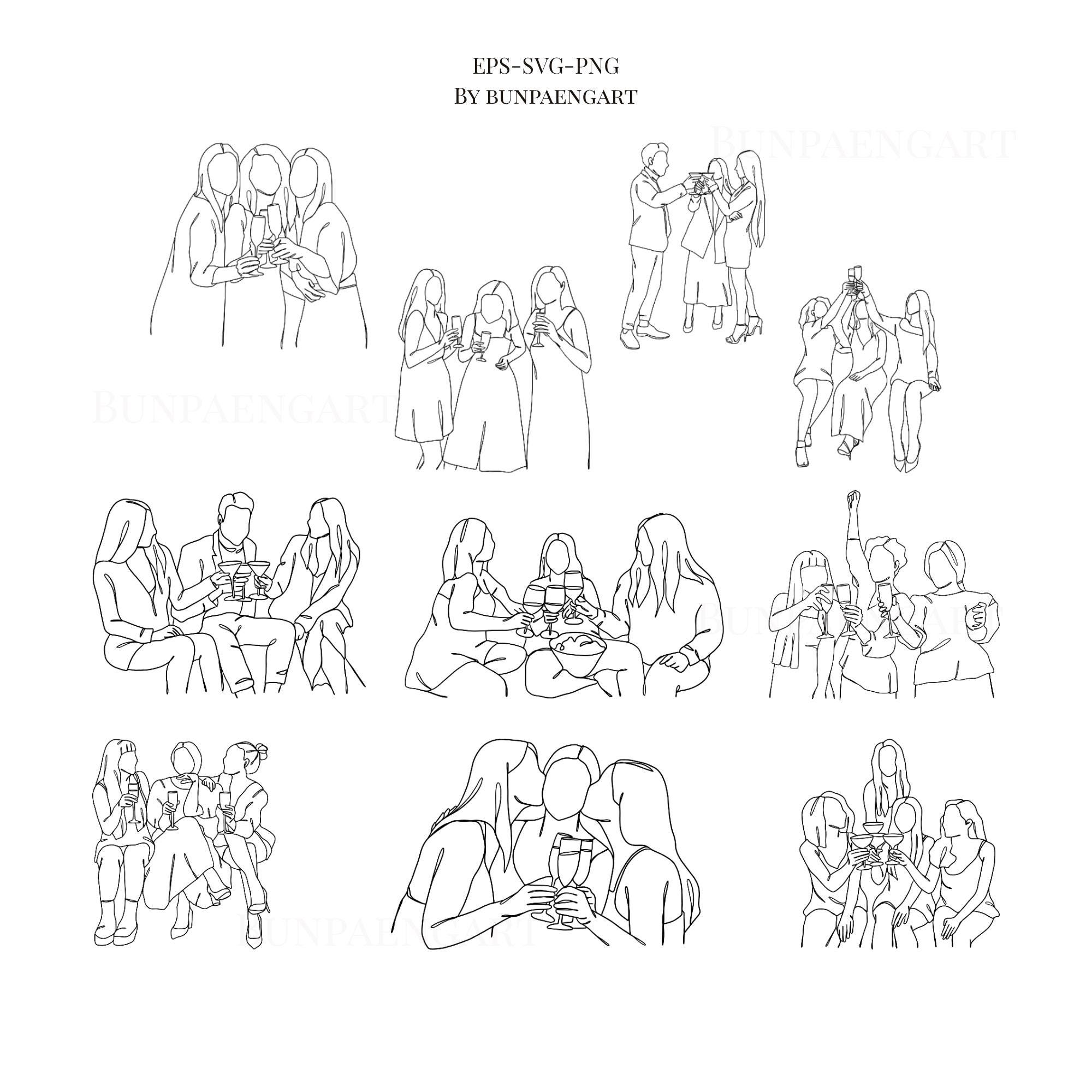 Celebration Line Art, Celebration Svg, Party Clipart, Female Line Art ...