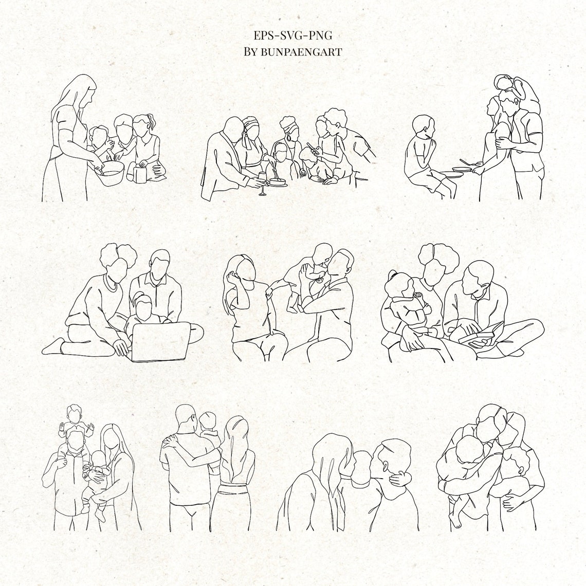 Happy Family Clipart, Abstract Family Line Art, Family Line Drawing ...