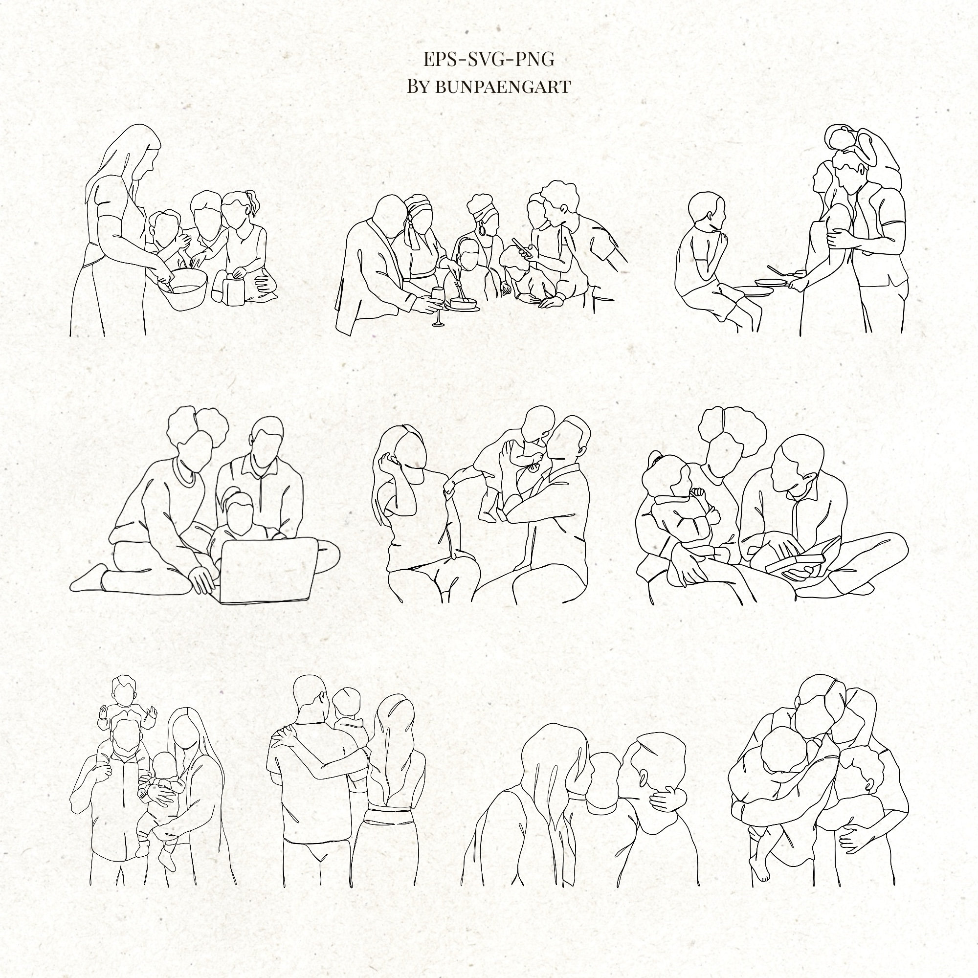 Happy Family Clipart, Abstract Family Line Art, Family Line Drawing ...