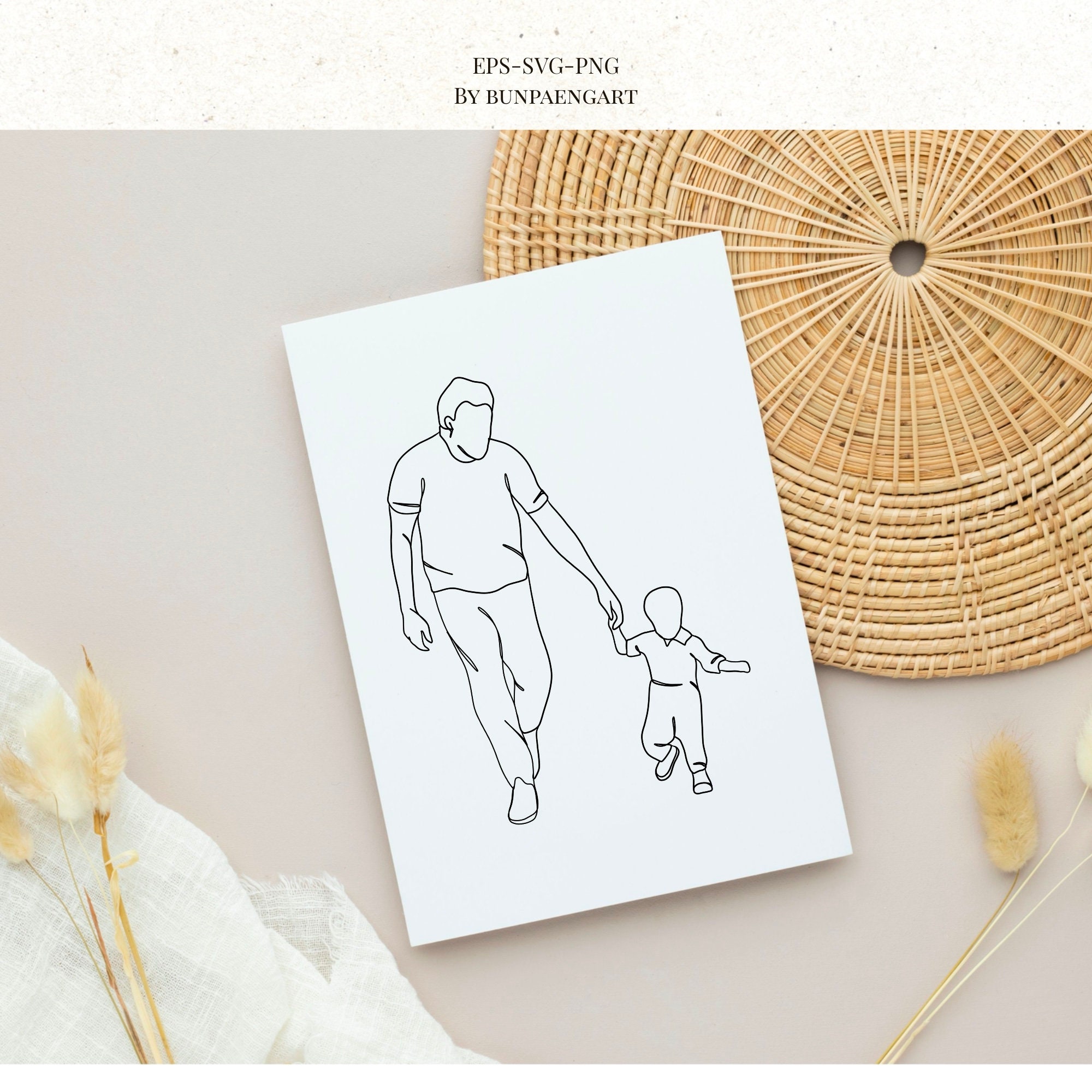 Father Line Art, Dad and Baby Line Art, Father SVG, Abstract Father ...