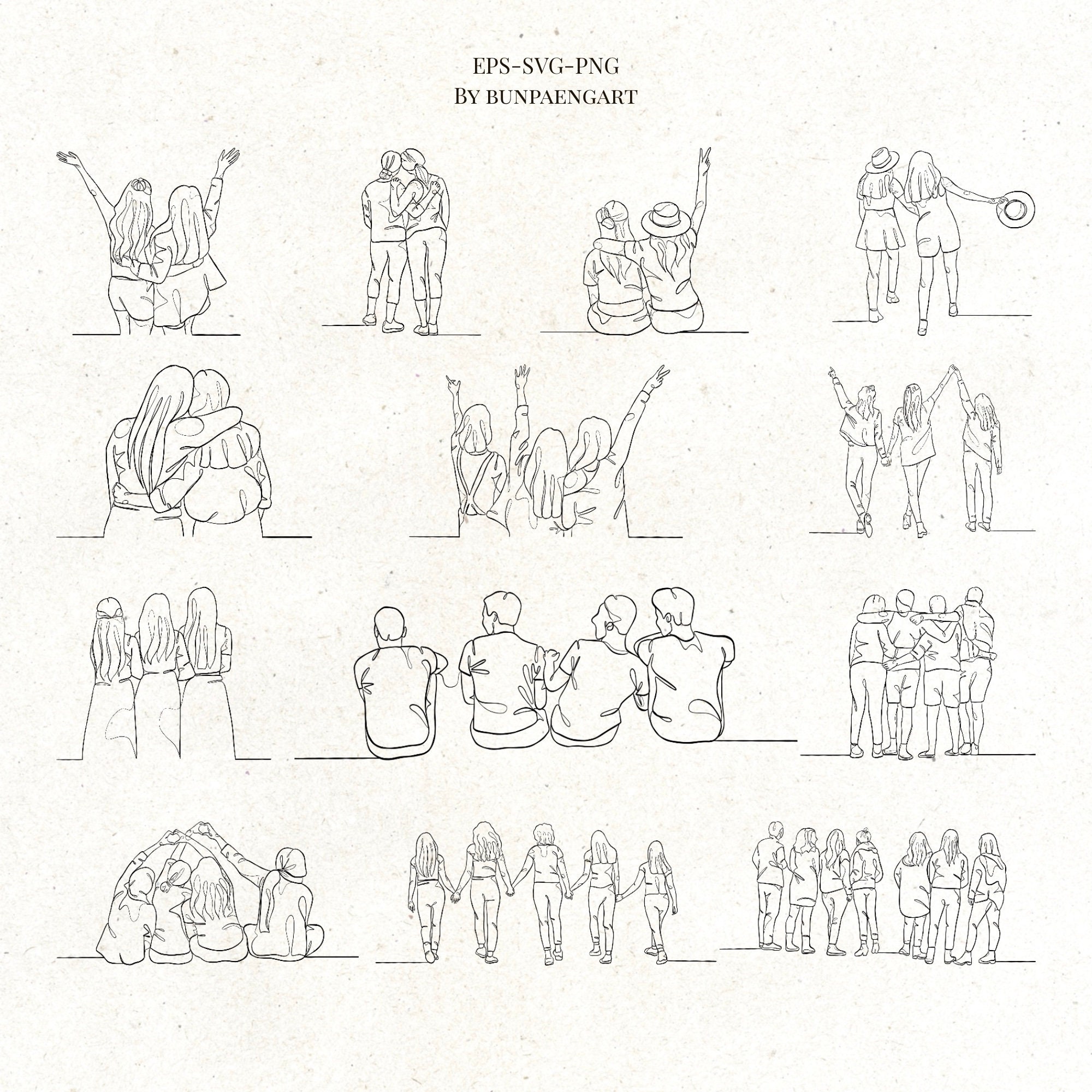 Friends Clipart, Best Friends Line Art, Friends Svg, girlfriend Line ...