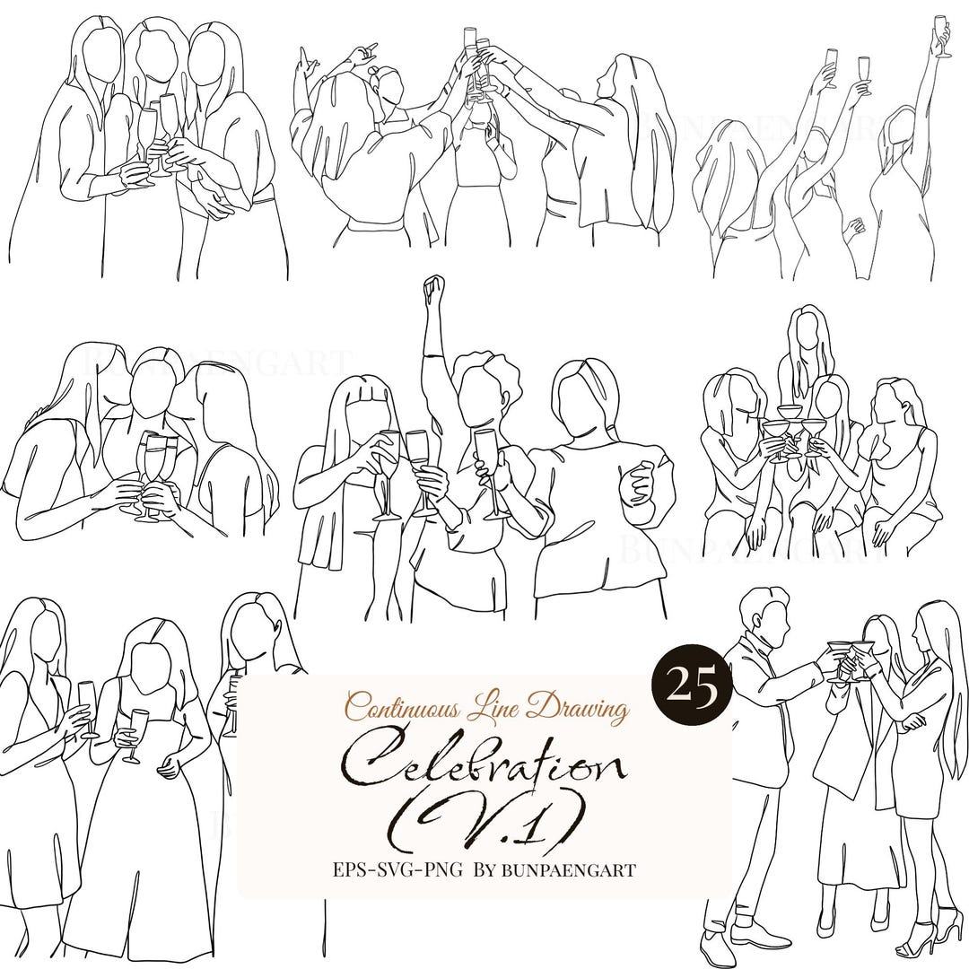 Celebration Line Art, Celebration Svg, Party Clipart, Female Line Art ...