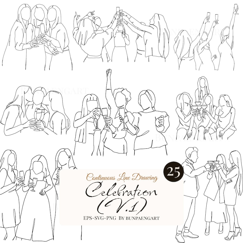 Celebration Line Art, Celebration Svg, Party Clipart, Female Line Art ...