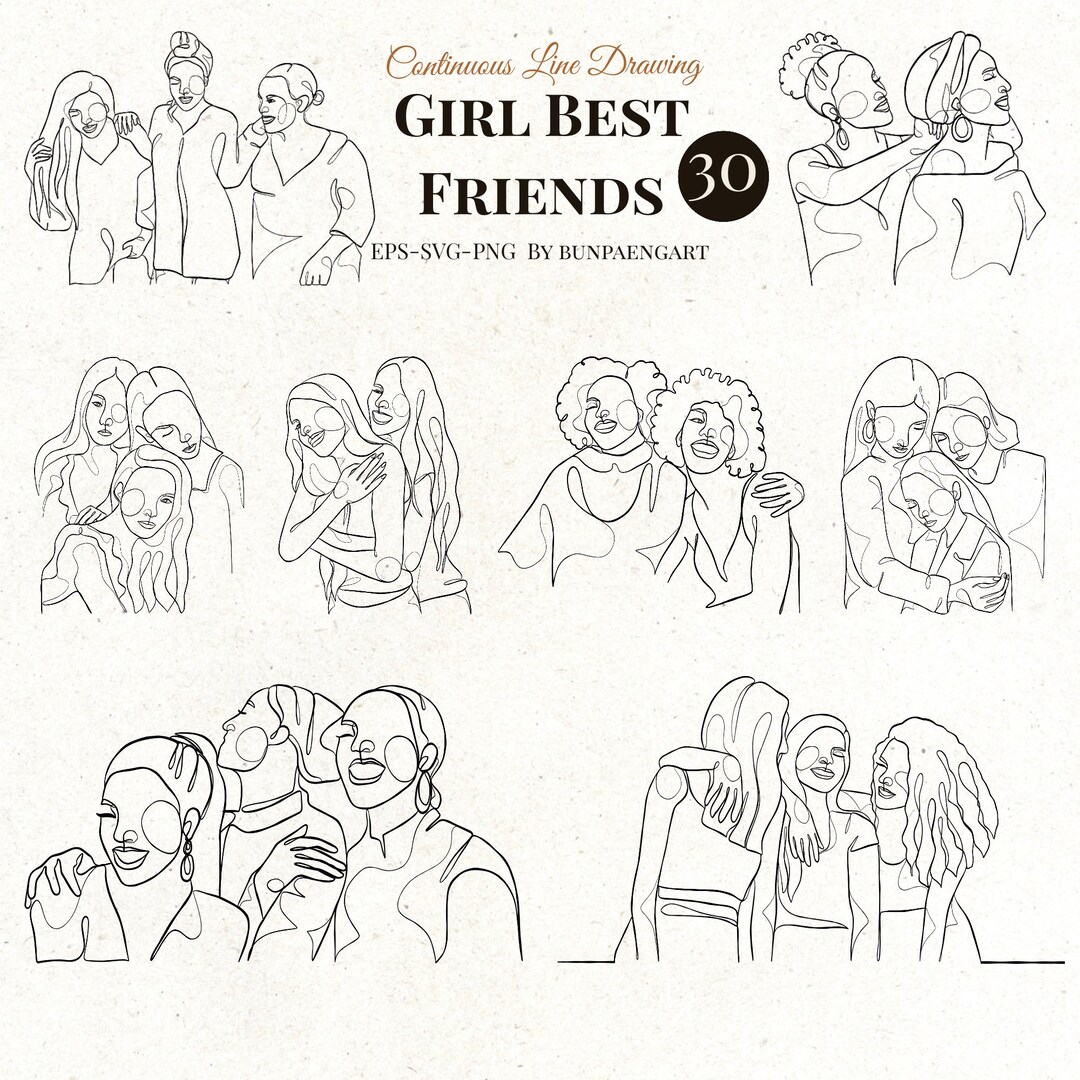 Girl Best Friends Line Art, Friends Clipart, Friends SVG, Girlfriend ...