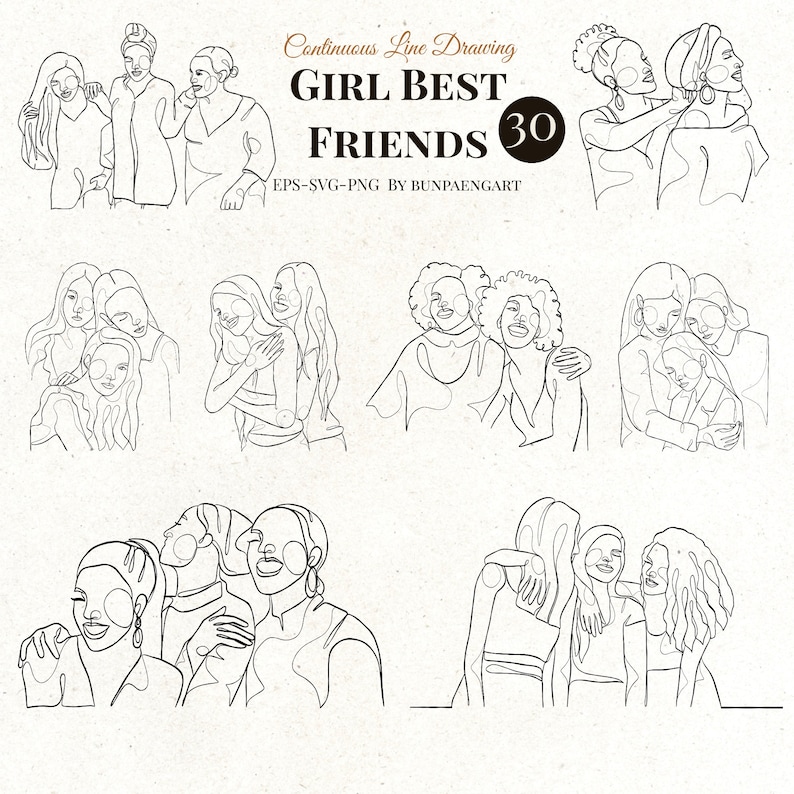 Girl Best Friends Line Art, Friends Clipart, Friends SVG, Girlfriend ...