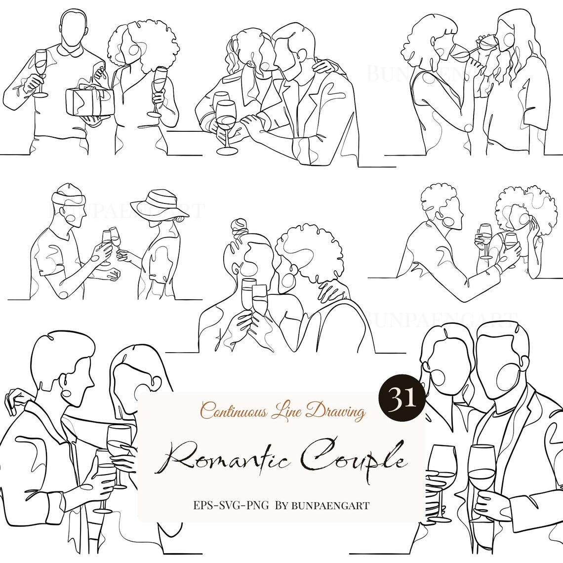 Romantic Couple Line Art, Couple Line Art, Couple SVG, Celebration Svg ...