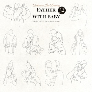 Father Line Art, Dad and Baby Line Art, Father SVG, Abstract Father ...