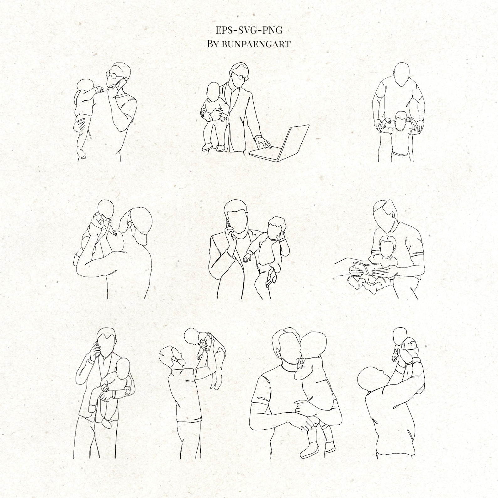 Father Line Art, Dad and Baby Line Art, Father SVG, Abstract Father ...