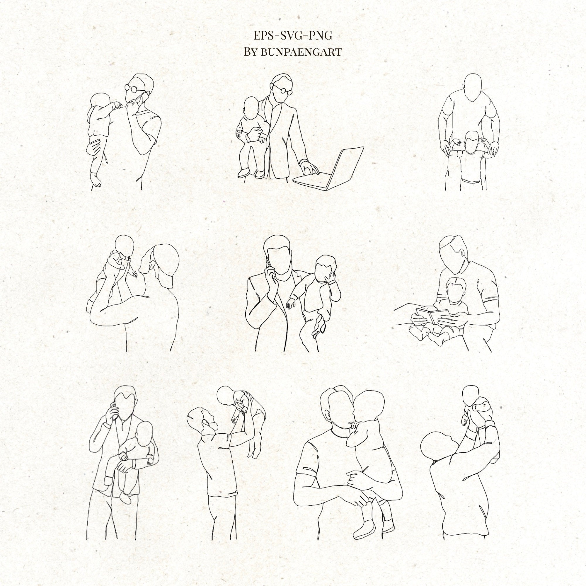 Father Line Art, Dad and Baby Line Art, Father SVG, Abstract Father ...