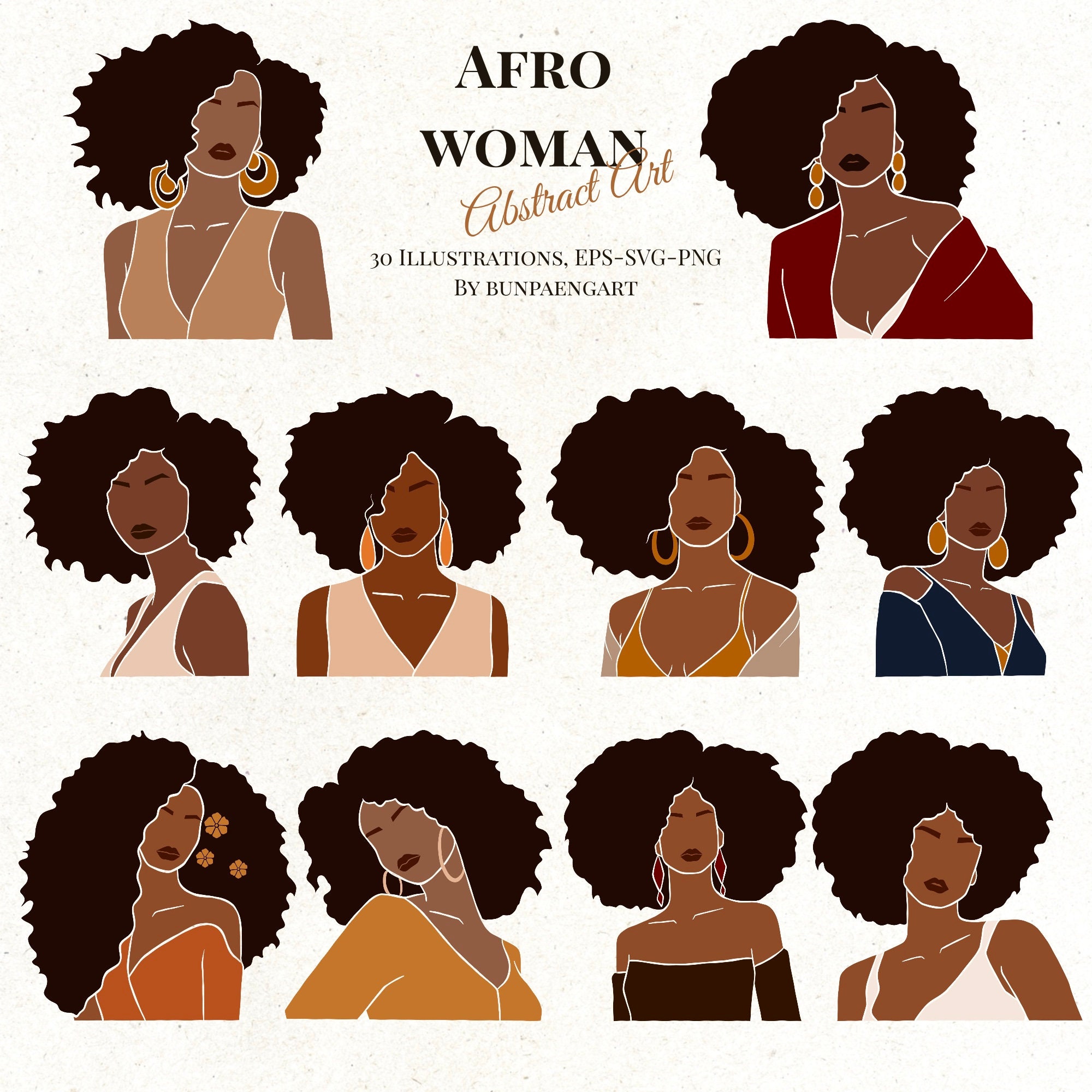 Abstract Woman Clipart, Afro Woman SVG, Black Afro Woman SVG Clip Art ...