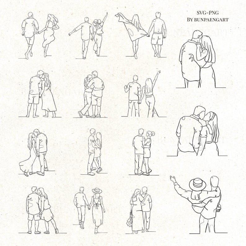 Romantic Couple Line Art, Couple Line Art, Love Couple SVG, Valentine ...