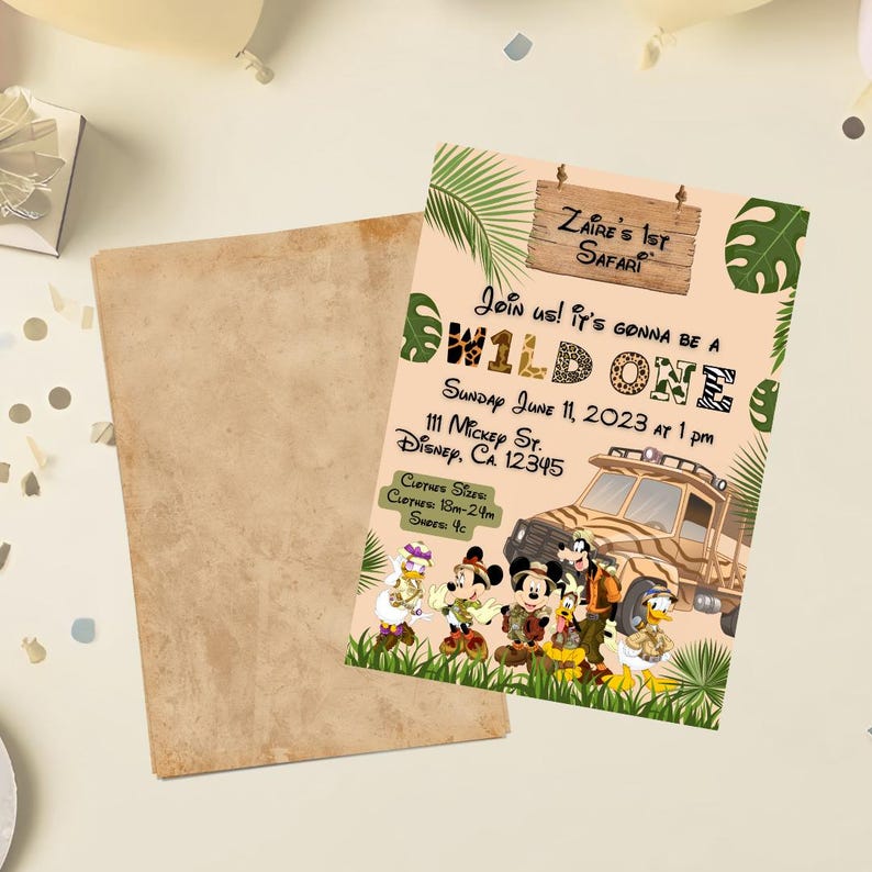 Mickey Safari Wild One Birthday Invitation, 1st Birthday, Editable ...