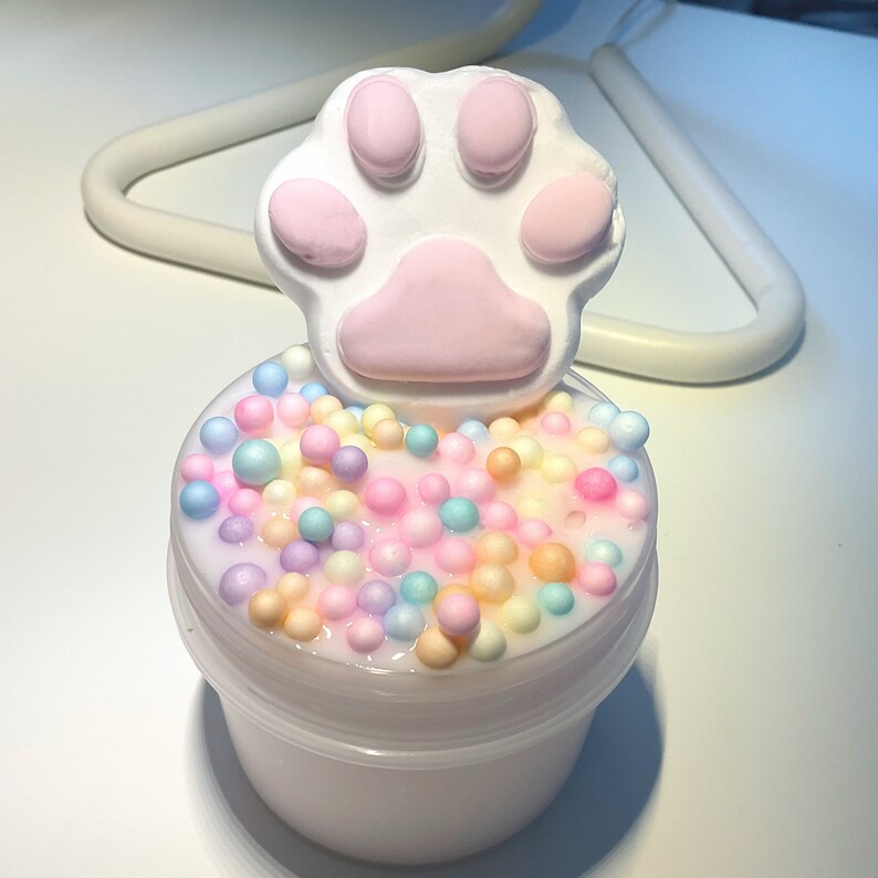 Cute Cat Paw Clay Slimediystrawberry Scent, and Colorful Foam Balls Toy ...