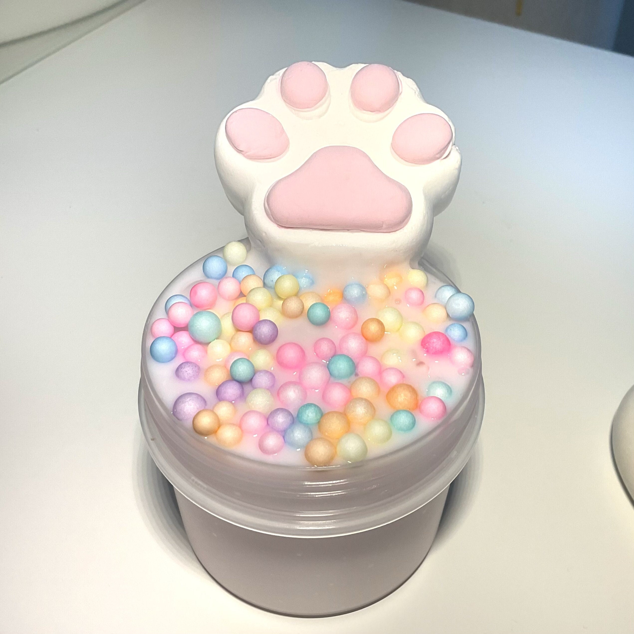 Cute Cat Paw Clay Slimediystrawberry Scent, and Colorful Foam Balls Toy ...