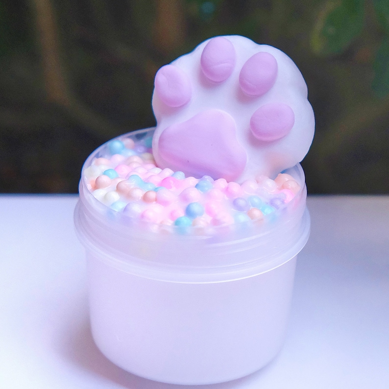 Cute Cat Paw Clay Slimediystrawberry Scent, and Colorful Foam Balls Toy ...